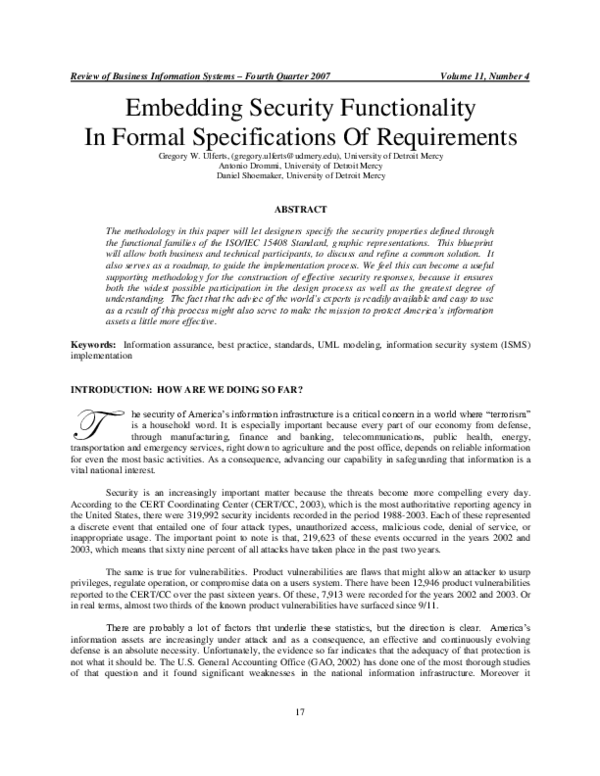 Pdf Embedding Security Functionality In Formal Specifications Of