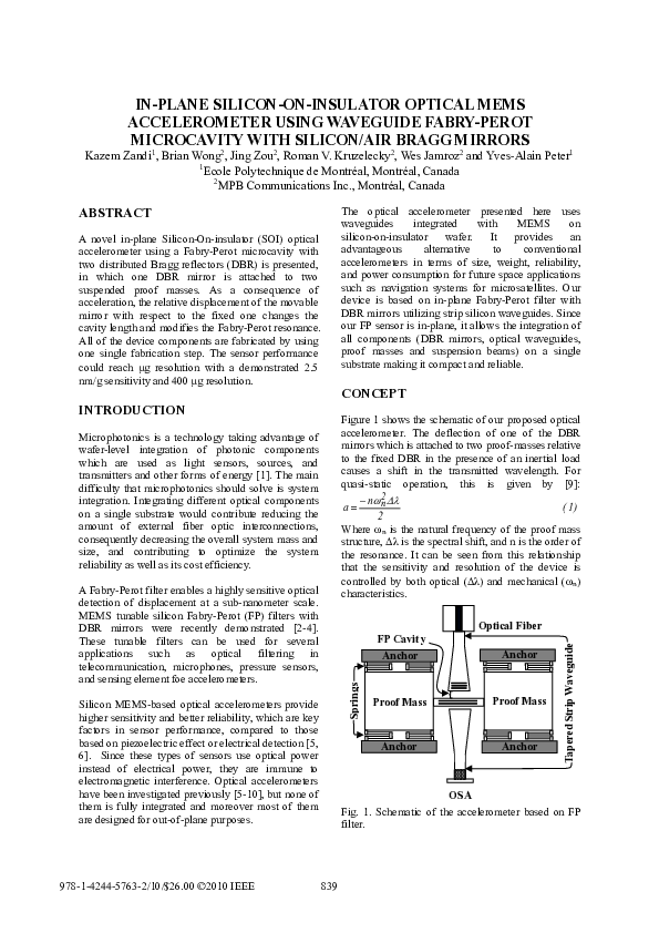 (PDF) In-plane silicon-on-insulator optical MEMS accelerometer using waveguide fabry-perot ...