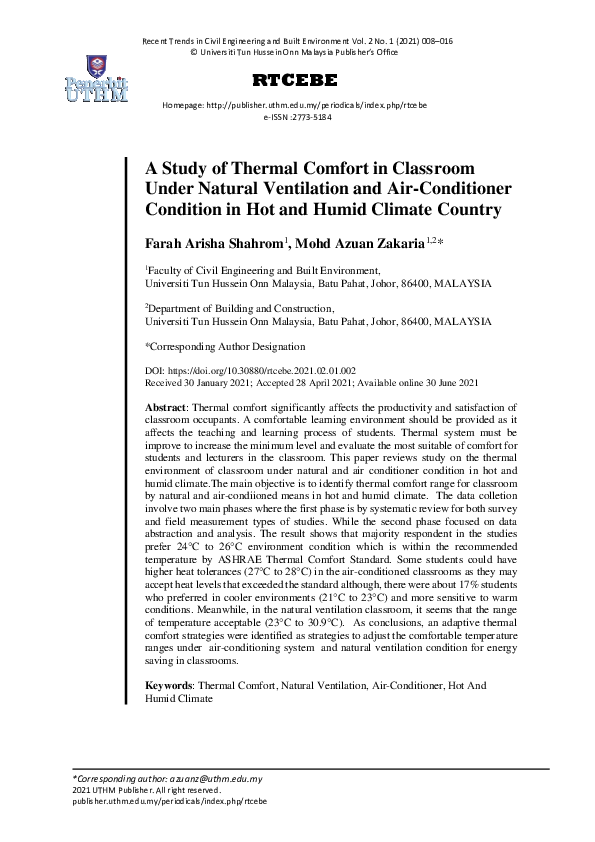 (PDF) A Study of Thermal Comfort in Classroom Under Natural Ventilation ...