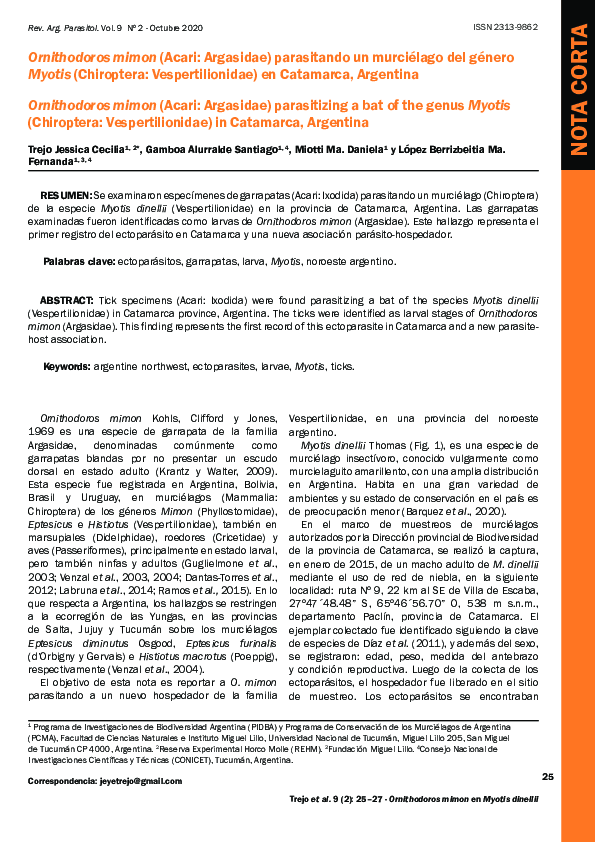 (PDF) Ornithodoros mimon (Acari: Argasidae) parasitizing a bat of the ...