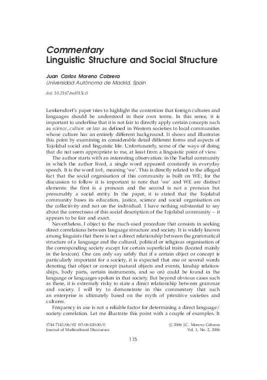 Linguistic Structure and Social Structure