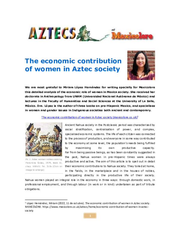 (PDF) The economic contribution of women in Aztec society