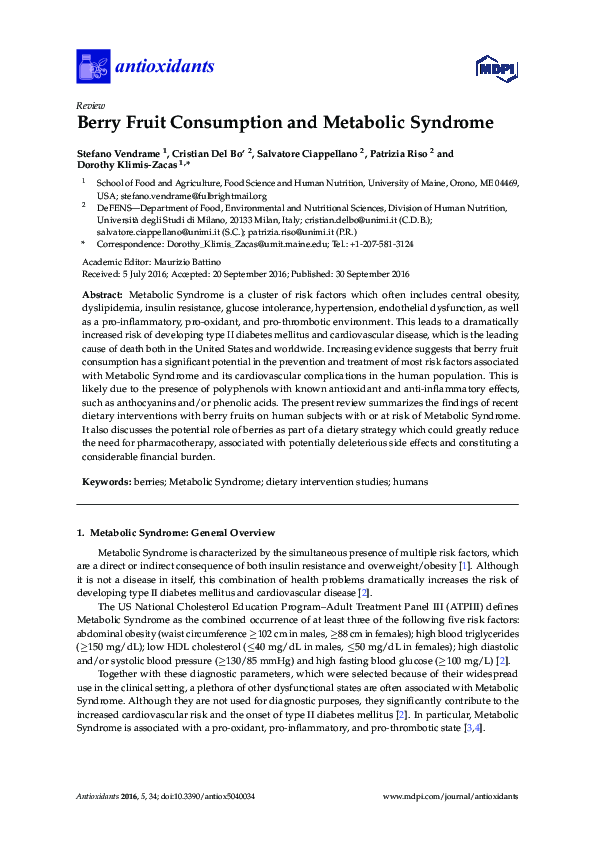 (PDF) Impact of Berry Fruit on Metabolic Syndrome Risk Factors