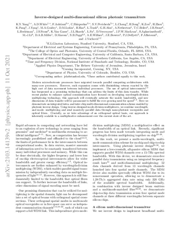 Experimental demonstration of inverse-designed silicon integrated photonic power splitters ...