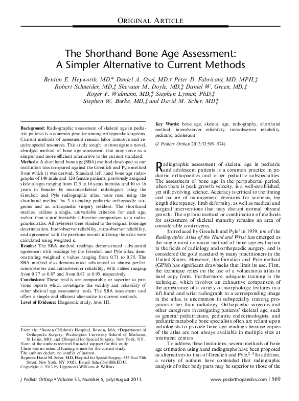 (PDF) The Shorthand Bone Age Assessment