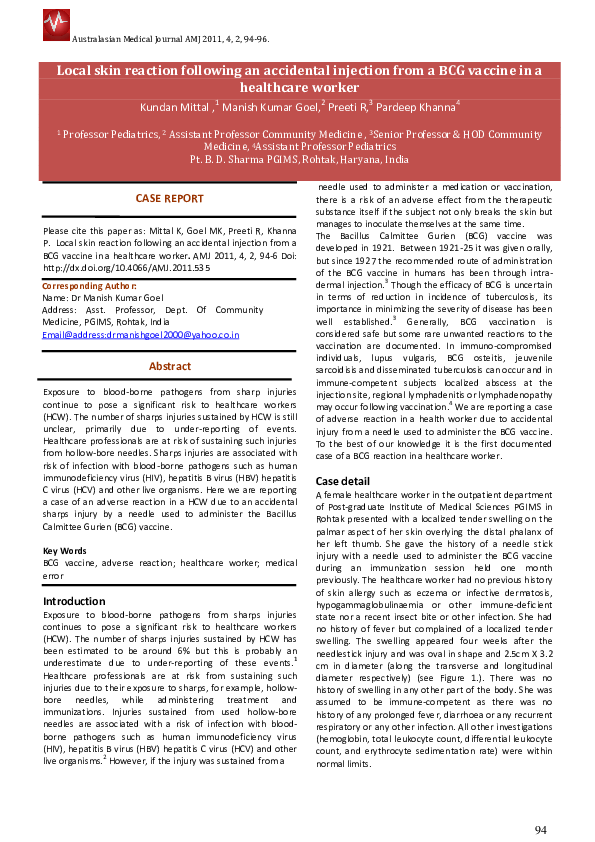 (PDF) Local skin reaction following an accidental injection from a BCG ...
