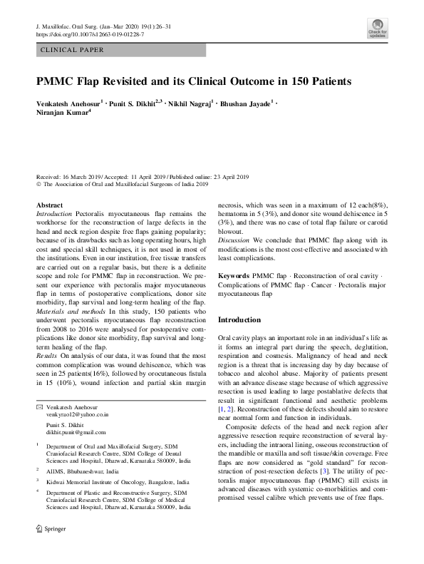(PDF) PMMC Flap Revisited and its Clinical Outcome in 150 Patients