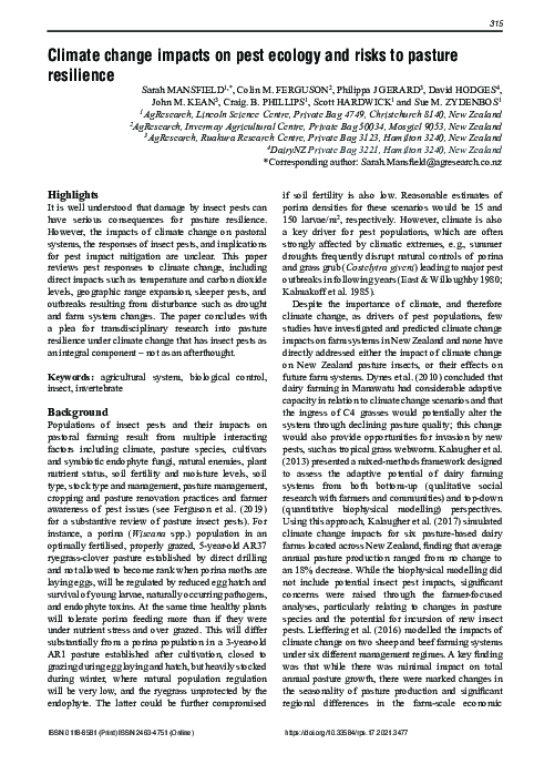 (PDF) Climate change impacts on pest ecology and risks to pasture ...