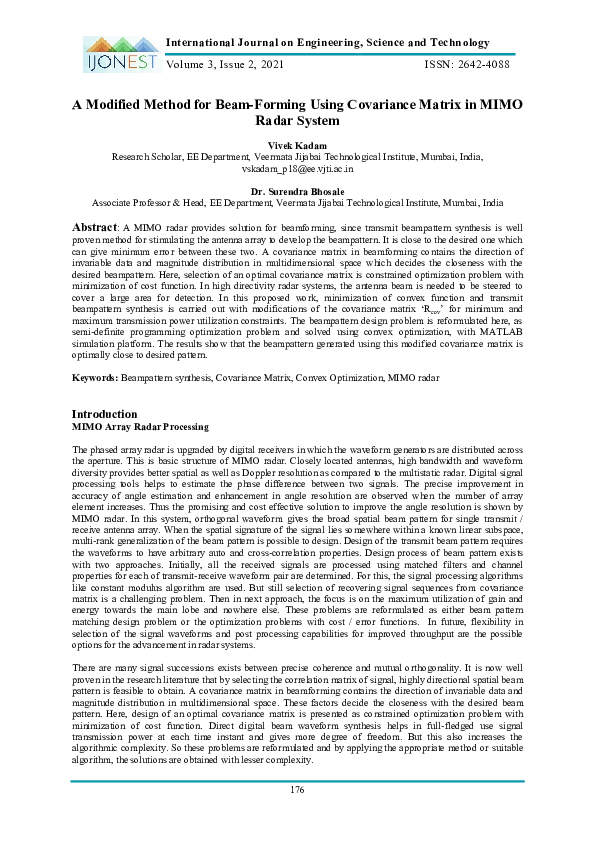(PDF) A Modified Method for Beam-Forming Using Covariance Matrix in MIMO Radar System