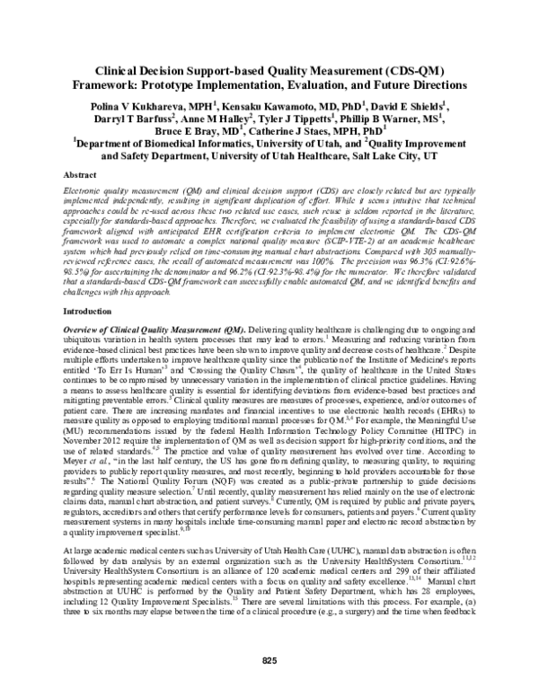 (PDF) Clinical Decision Support-based Quality Measurement (CDS-QM) Framework: Prototype ...