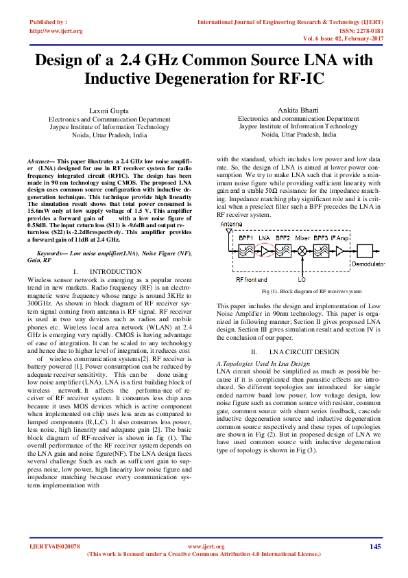 (PDF) Design of a 2.4 GHz Common Source LNA with Inductive Degeneration ...