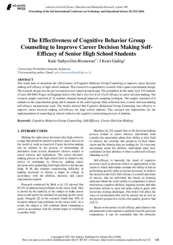 (PDF) The Effectiveness of Cognitive Behavior Group Counseling to ...