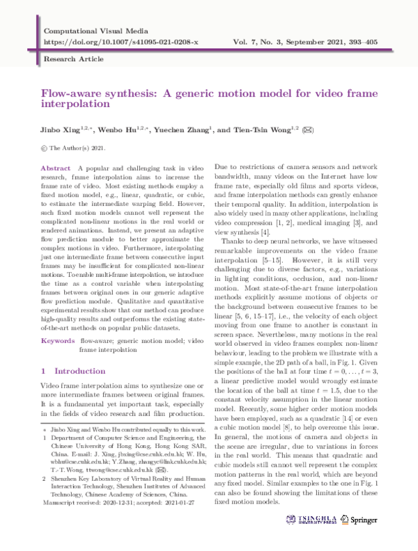 (PDF) Flow-aware synthesis: A generic motion model for video frame ...