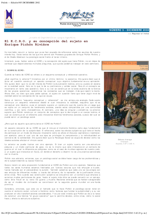 (PDF) El ECRO y su concepción del sujeto en Enrique Pichón Riviere