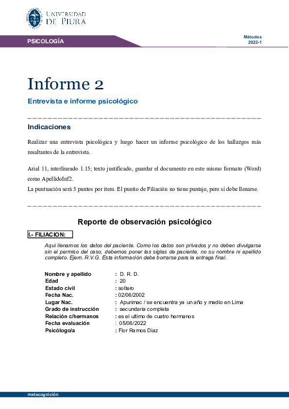 (DOC) Informe psicológico