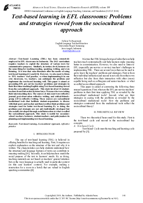 (PDF) Text-based learning in EFL classrooms: Problems and strategies ...