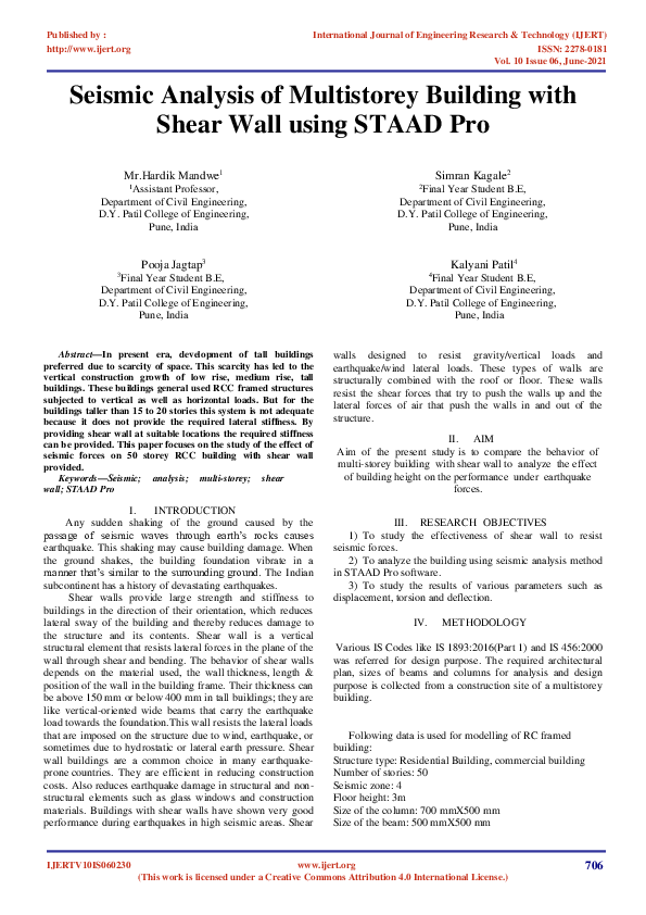 (PDF) Seismic Analysis of Multistorey Building with Shear Wall using ...