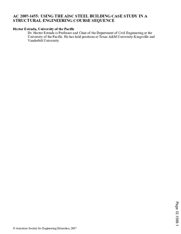 (PDF) Using The Aisc Steel Building Case Study In A Structural Engineering Course Sequence