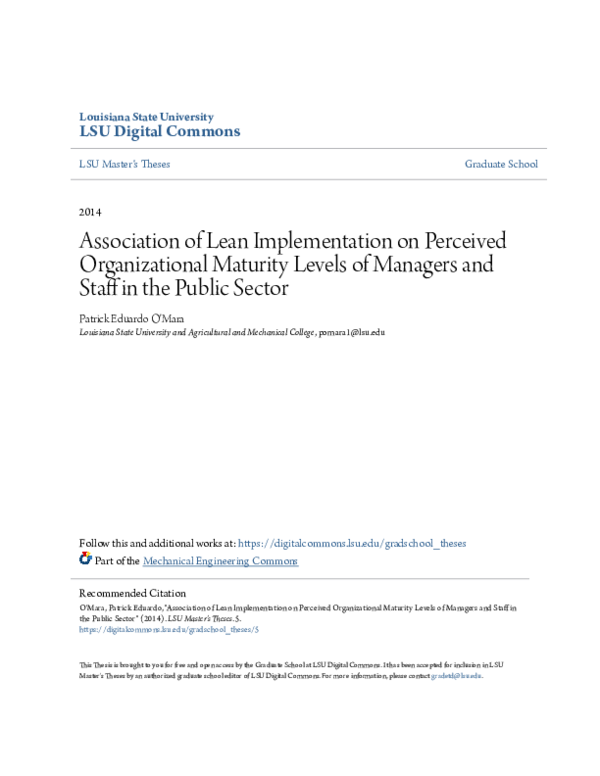 (PDF) Association of Lean Implementation on Perceived Organizational Maturity Levels of Managers ...