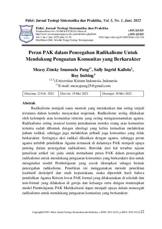 (PDF) Peran PAK dalam Pencegahan Radikalisme Untuk Mendukung Penguatan Komunitas yang ...