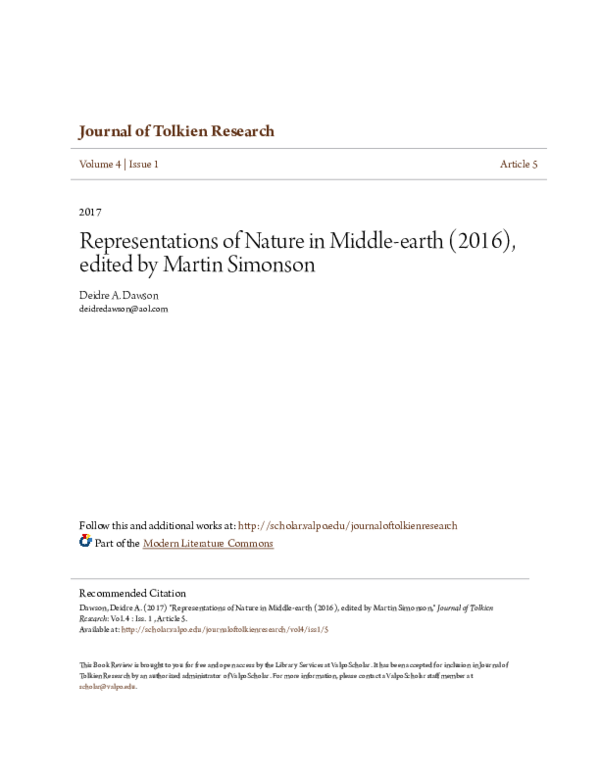 (PDF) Representations of Nature in Middle-earth (2016), edited by ...
