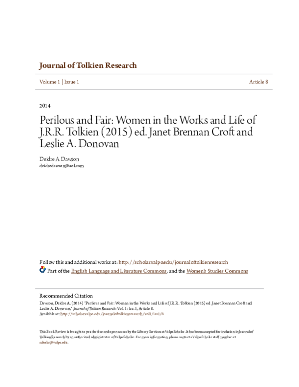 (PDF) Perilous and Fair: Women in the Works and Life of J.R.R. Tolkien ...