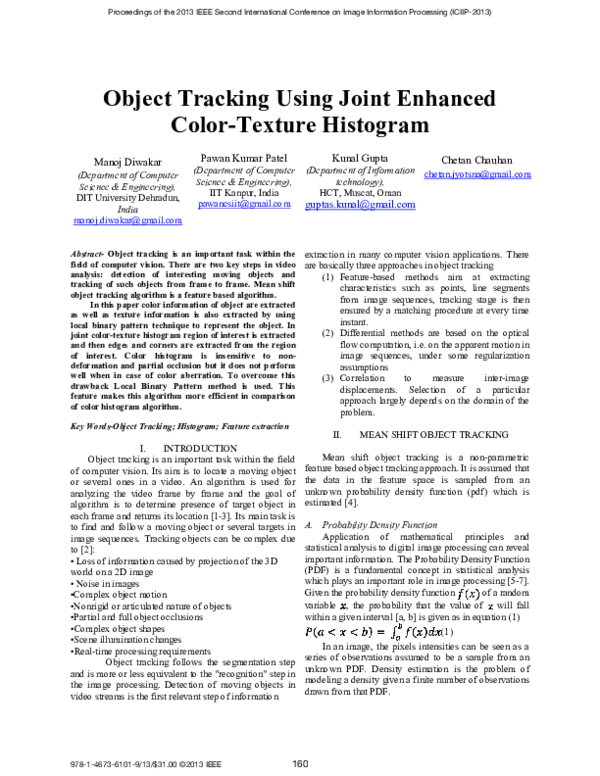 Pdf Object Tracking Using Joint Enhanced Color Texture Histogram