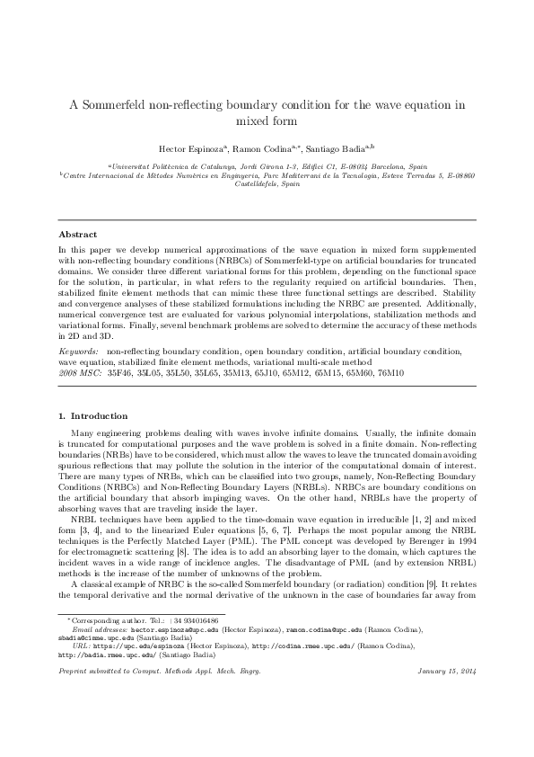 (PDF) A Sommerfeld non-reflecting boundary condition for the wave equation in mixed form