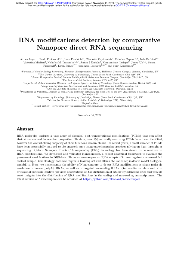 Pdf Rna Modifications Detection By Comparative Nanopore Direct Rna