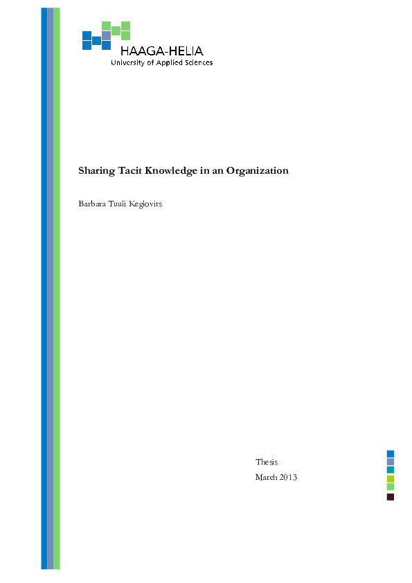 (PDF) Sharing Tacit Knowledge in an Organization