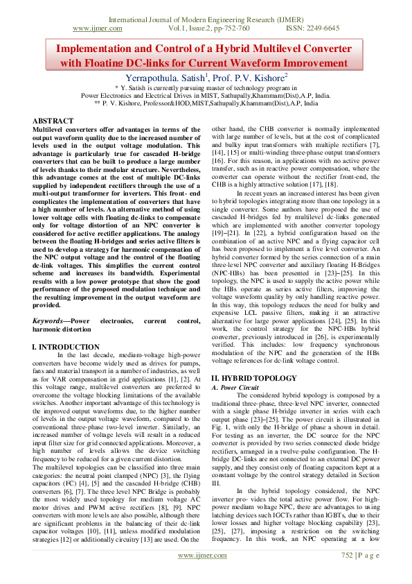 (PDF) Implementation and Control of a Hybrid Multilevel Converter With Floating DC Links for ...