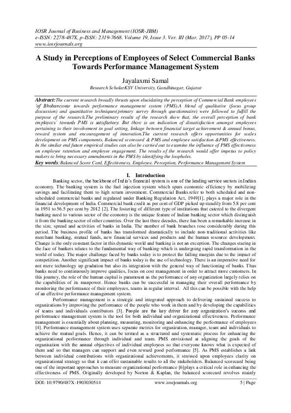 (PDF) A Study in Perceptions of Employees of Select Commercial Banks Towards Performance ...