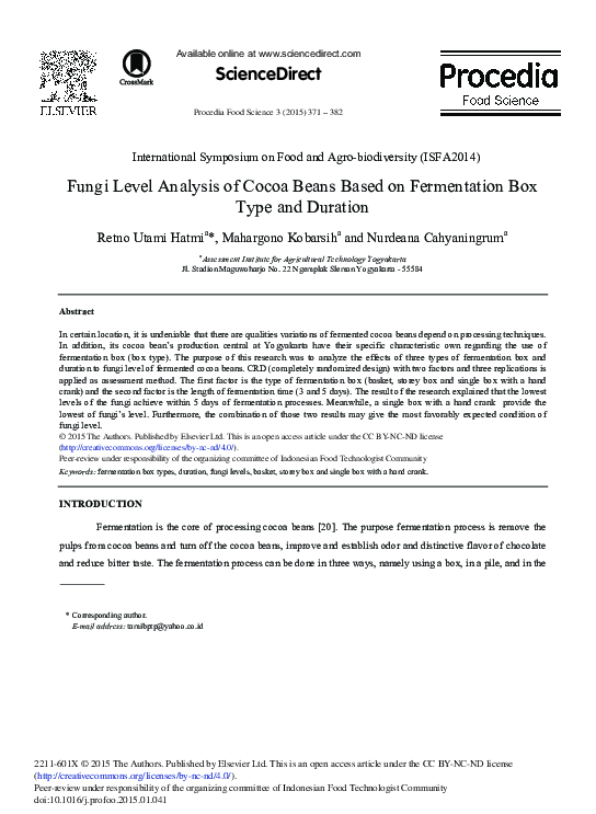 (PDF) Fungi Level Analysis of Cocoa Beans Based on Fermentation Box Type and Duration ...
