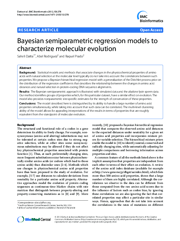 (PDF) Bayesian semiparametric regression models to characterize molecular evolution
