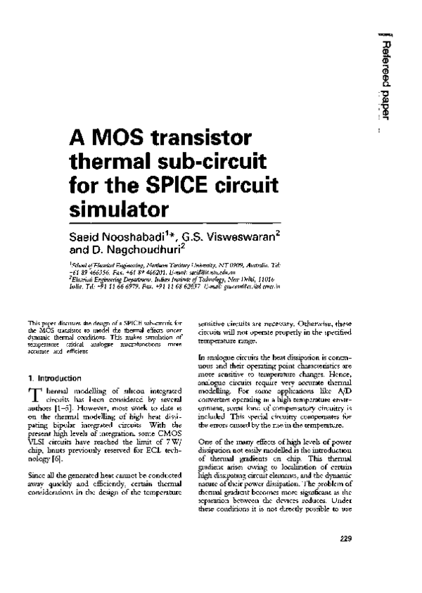 (PDF) A MOS transistor thermal sub-circuit for the SPICE circuit simulator