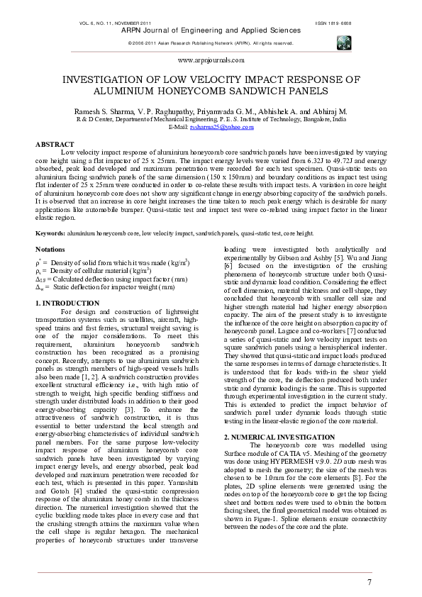 (PDF) Investigation of Low Velocity Impact Response of Aluminium Honeycomb Sandwich Panels