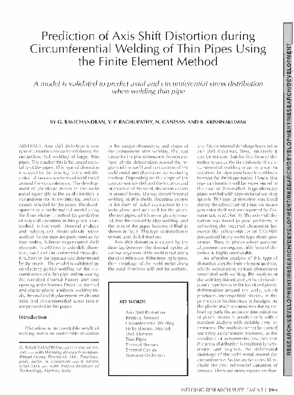 (PDF) Prediction of axis shift distortion during circumferential welding of thin pipes using the ...