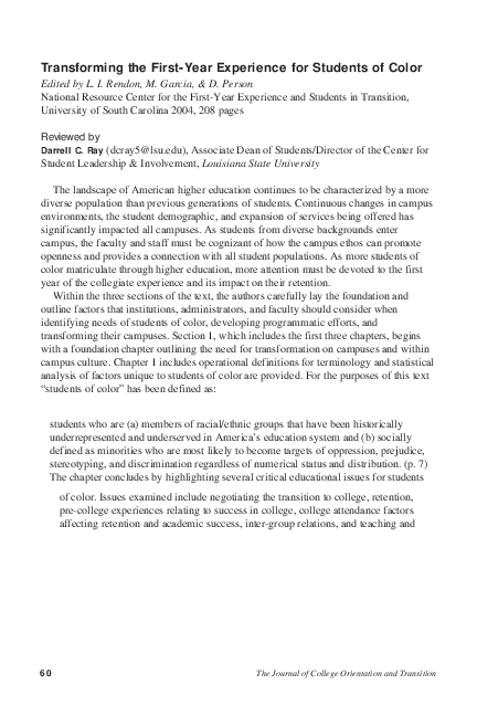 (PDF) Transforming the First-Year Experience for Students of Color