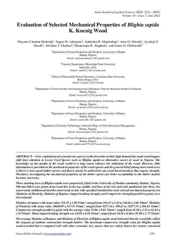 (PDF) Evaluation of Selected Mechanical Properties of Blighia sapida K ...