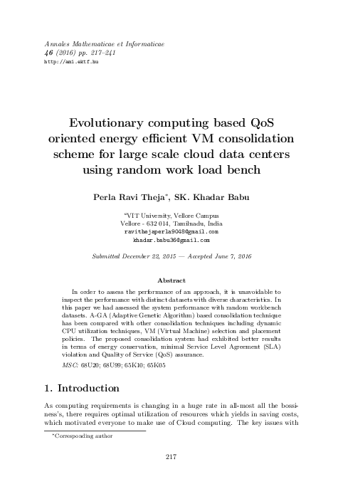 (PDF) Evolutionary computing based QoS oriented energy efficient VM consolidation scheme for ...