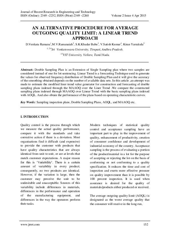 (PDF) An Alternative Procedure for Average Outgoing Quality Limit: A ...