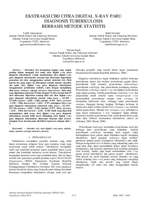 (PDF) Ekstraksi Ciri Citra Digital X-Ray Paru Diagnosis Tuberkulosis ...