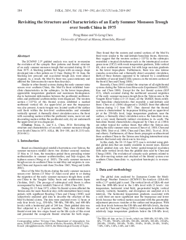 (PDF) Revisiting the Structure and Characteristics of an Early Summer Monsoon Trough over South ...