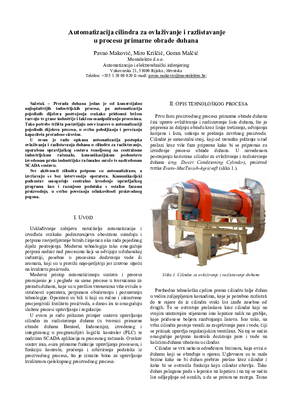 (PDF) Automation of the humidification and tobaco leaves separation ...