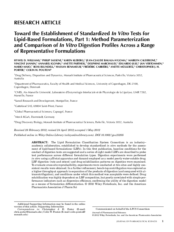 (PDF) Toward the Establishment of Standardized In Vitro Tests for Lipid ...