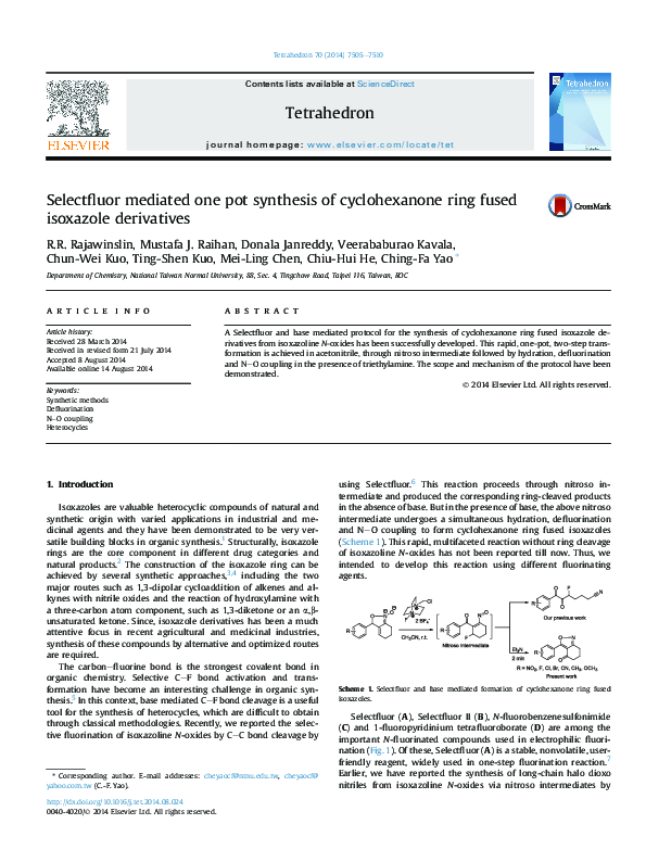 (PDF) Selectfluor mediated one pot synthesis of cyclohexanone ring ...