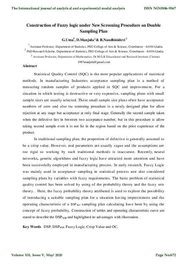 (PDF) Construction of Fuzzy logic under New Screening Procedure on Double Sampling Plan