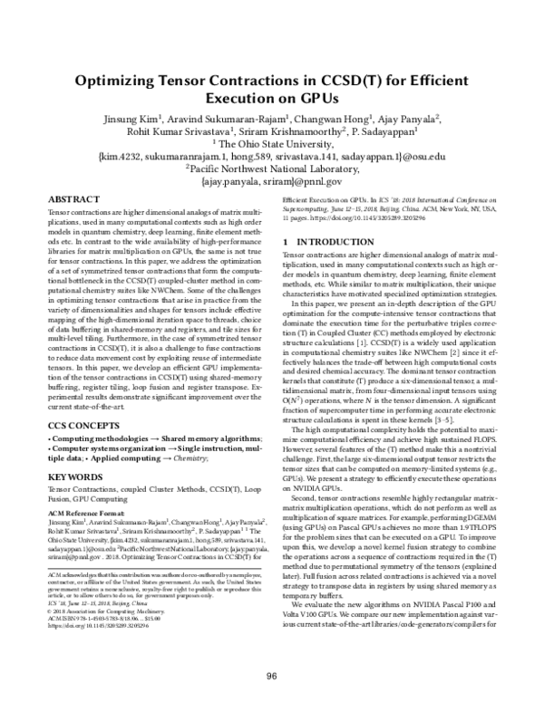 Pdf Optimizing Tensor Contractions For Gpus In Ccsd T