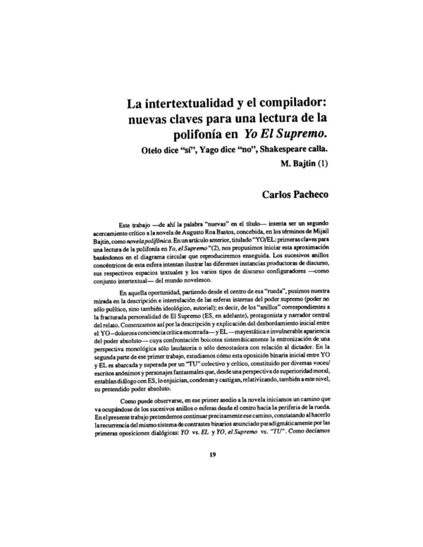 (PDF) La intertextualidad y el compilador: Nuevas claves para una lectura de la polifonia en Yo ...