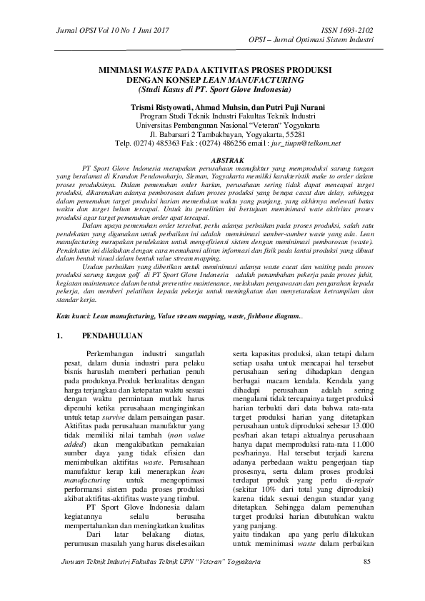 (PDF) MINIMASI WASTE PADA AKTIVITAS PROSES PRODUKSI DENGAN KONSEP LEAN MANUFACTURING (Studi ...